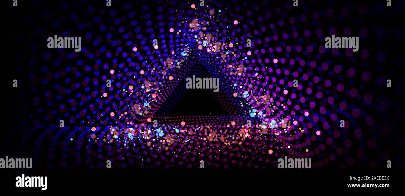 Triangular light tunnel background for disco party. Abstract cyber glow ...
