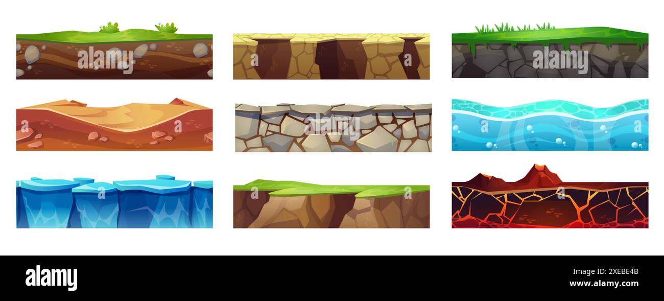 Seamless ground texture set for game ui design. Vector cartoon ...