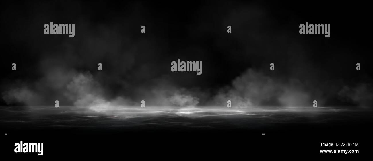 Smoke clouds above black water surface. Vector realistic illustration ...