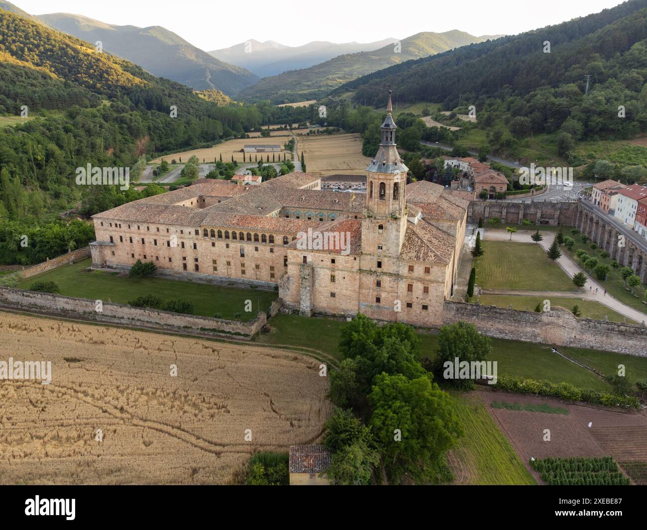 Aerial view of famous Monastery of Yuso in San Millan de la Cogolla, La ...