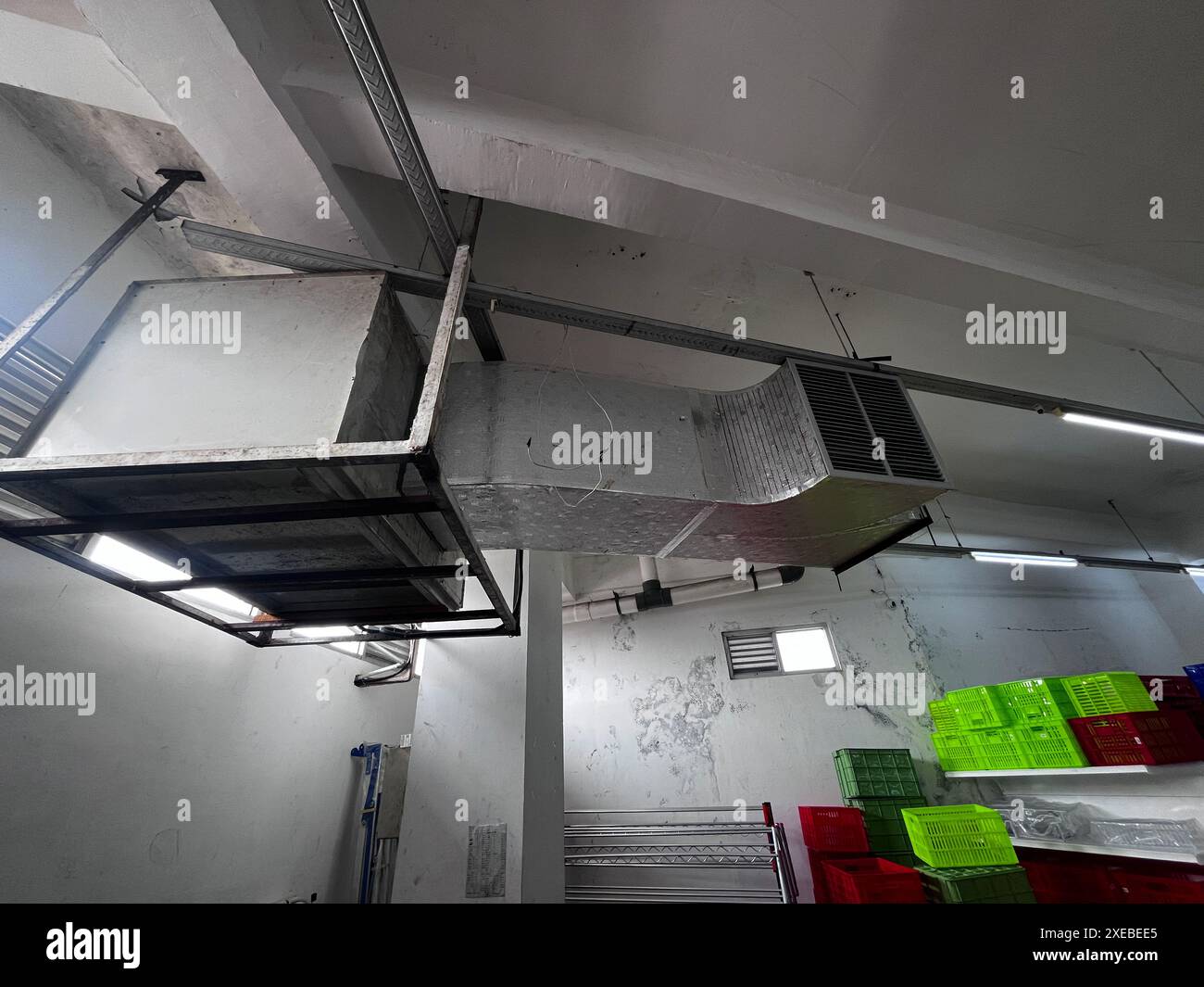 HVAC Duct Cleaning, Ventilation pipes in silver insulation material ...