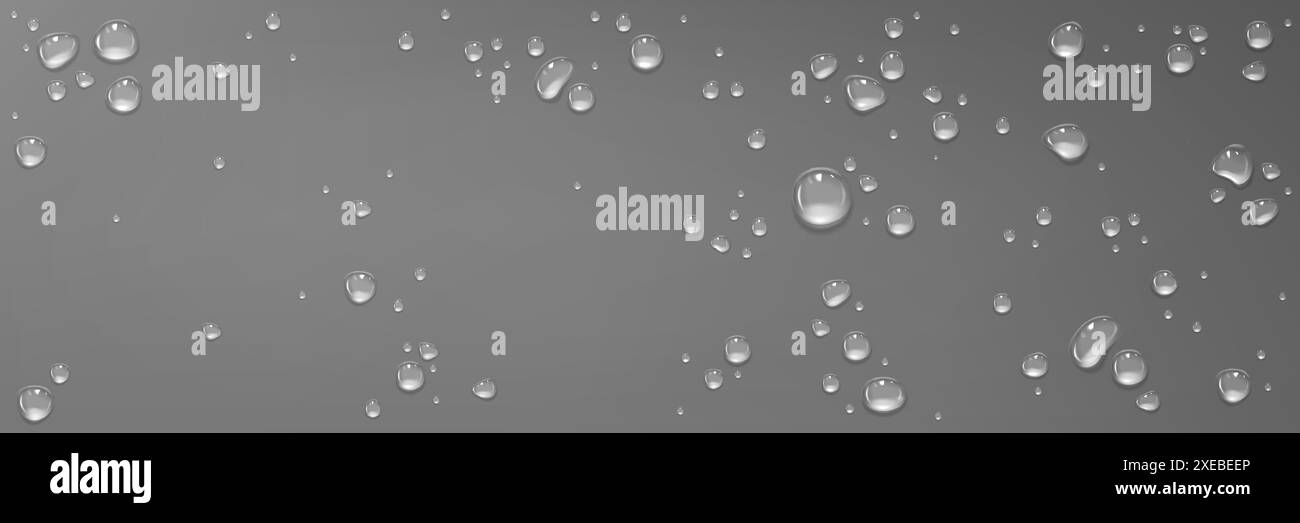 Rain water drops on grey glass surface. Realistic 3d vector ...