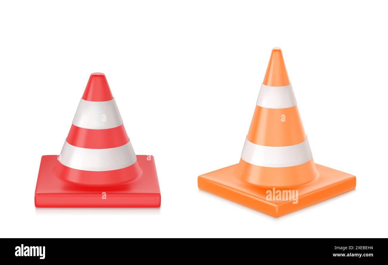 Traffic cone mockups set isolated on white background. Vector realistic ...