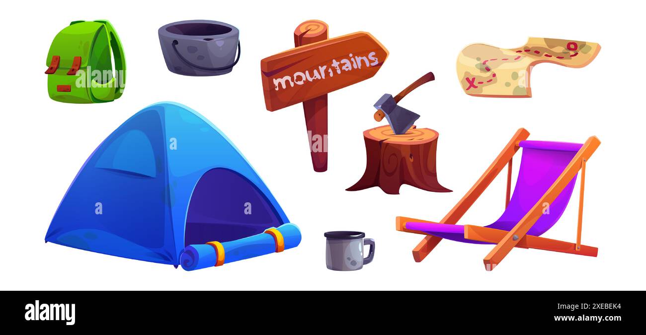 Summer camp elements set isolated on white background. Vector cartoon ...