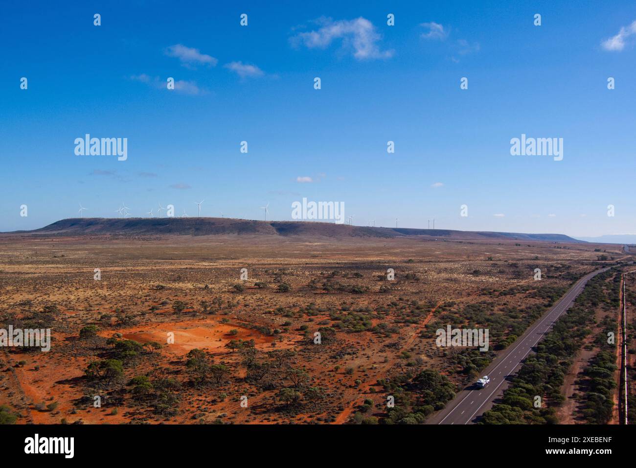 Aerial of the Lincoln Highway passing the Lincoln Gap Wind Farm Eyre ...
