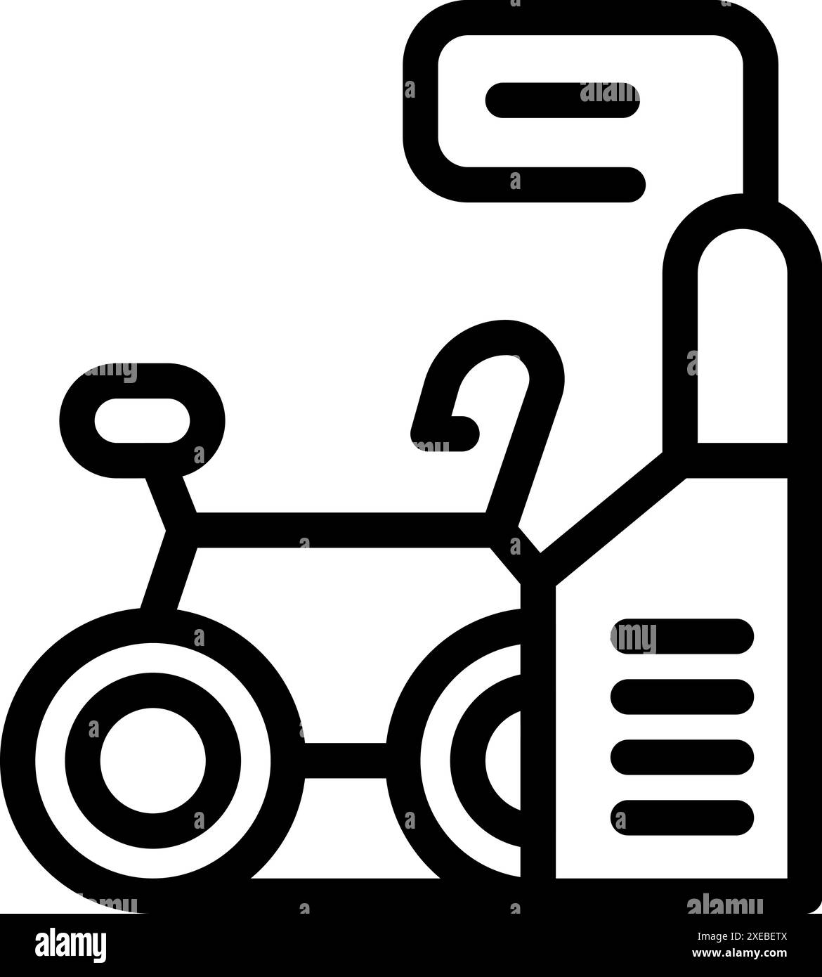 Line icon of an e bike connected to a charging point, promoting eco ...