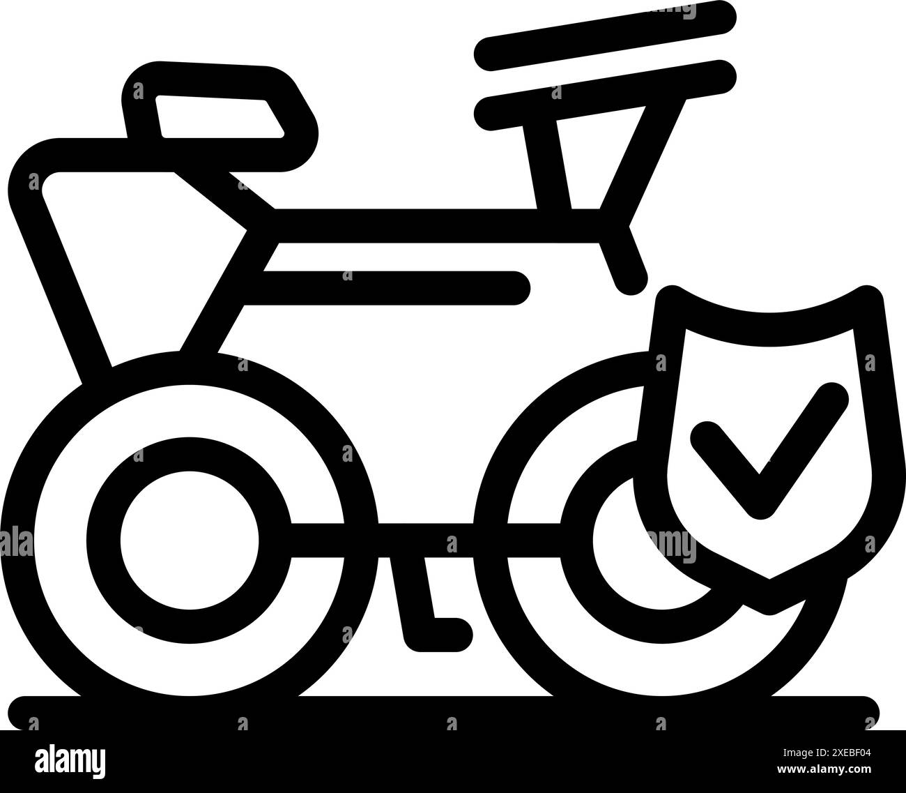 Simple icon of a bicycle with a shield and a check mark, representing ...
