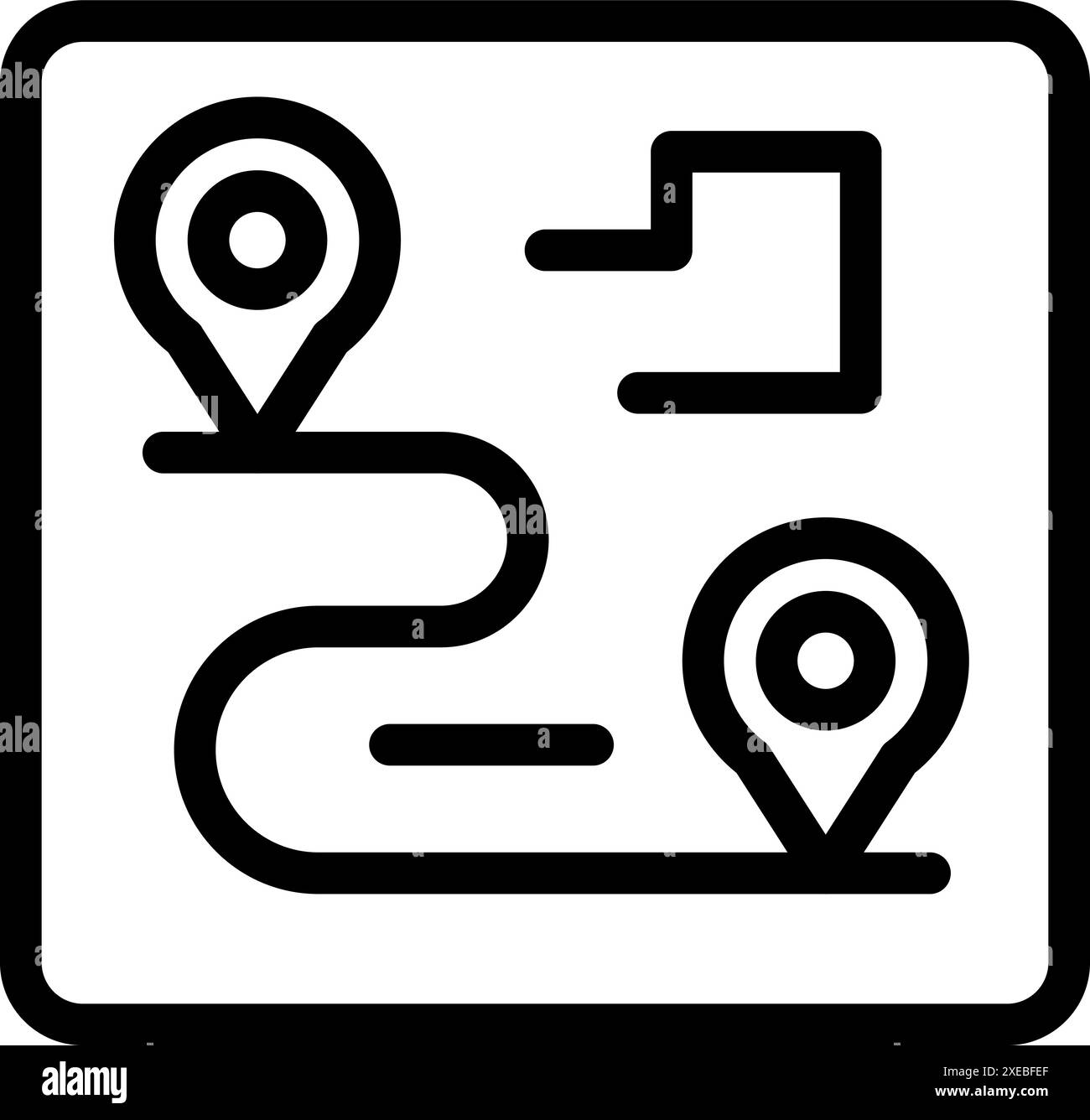 This icon represents a route being planned on a digital map, with ...