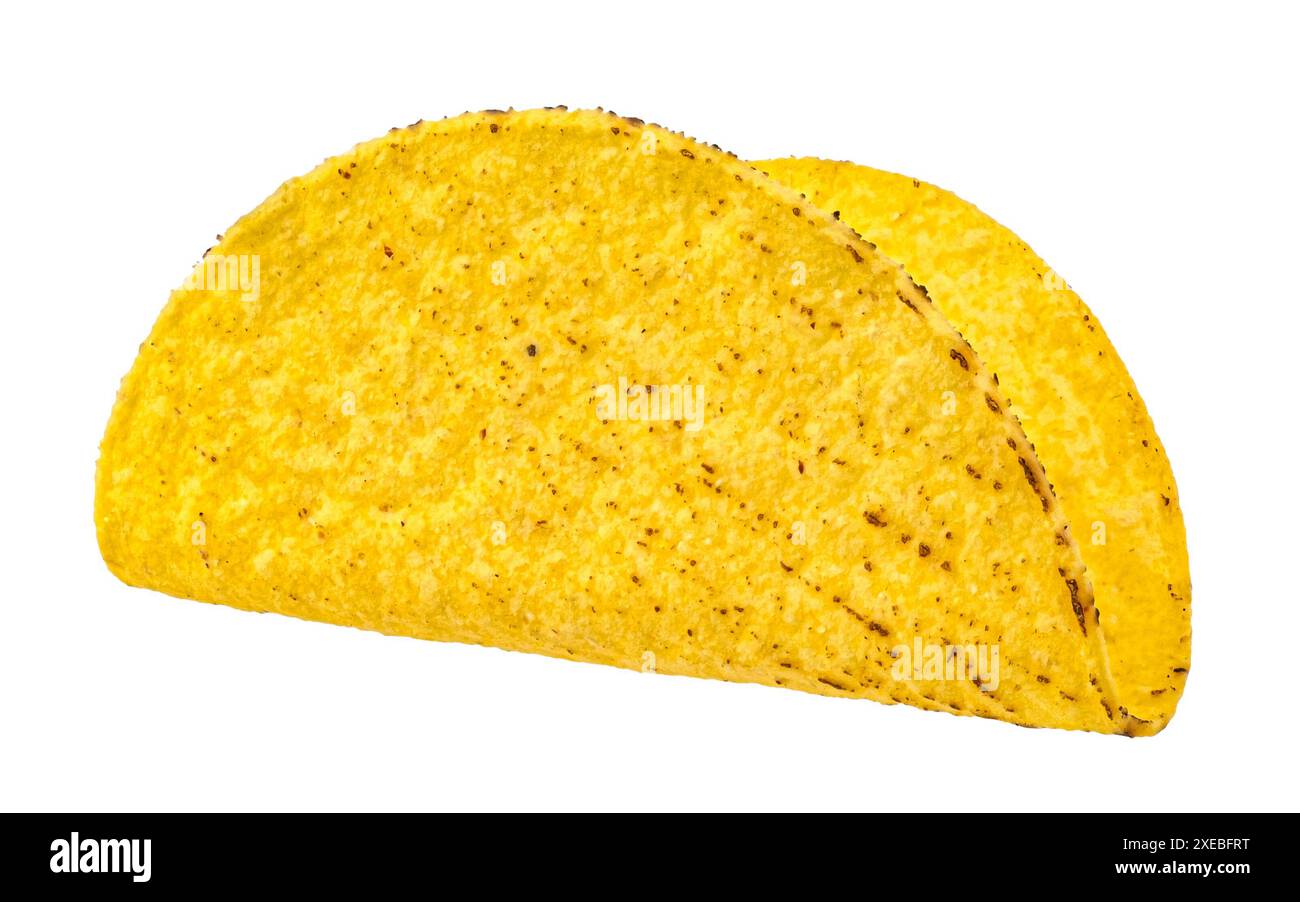 One empty corn taco shell isolated on white background with clipping ...