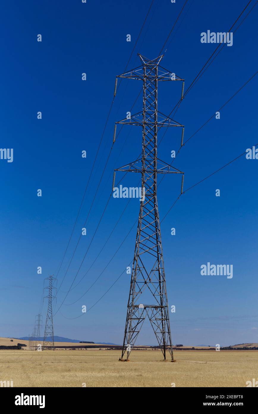 Electricity main power grid pylon at the Hornsdale Power Reserve near ...