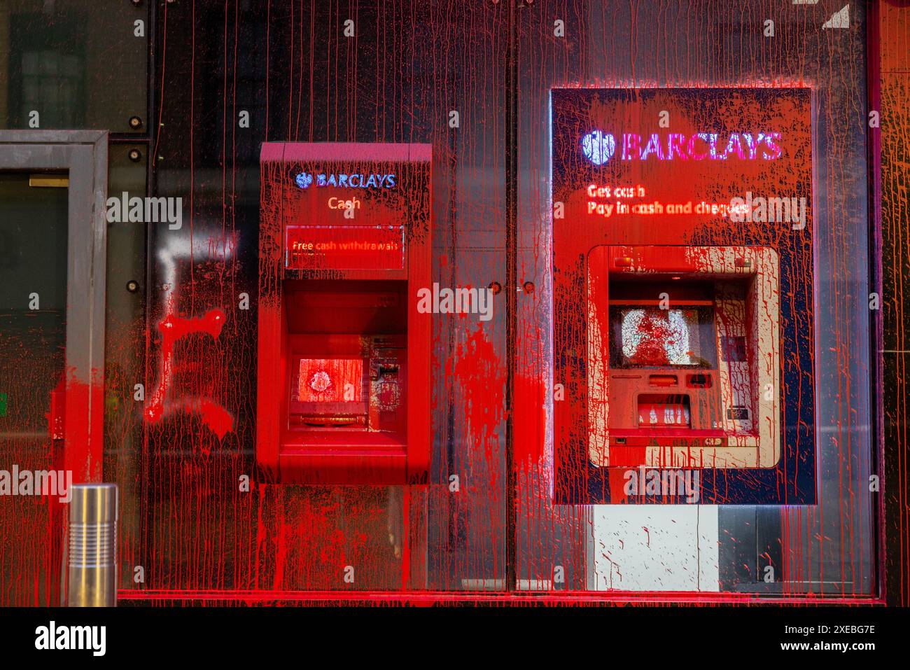 Leeds, UK. 27 JUN, 2024. Smashed ATM machines as direct action group ...