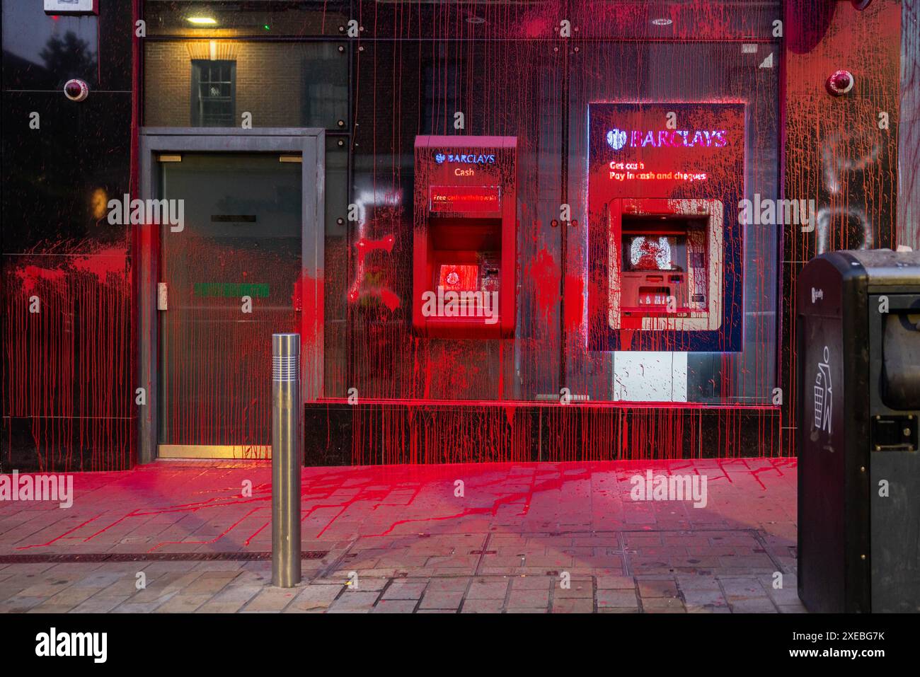 Leeds, UK. 27 JUN, 2024. Smashed ATM machines as direct action group ...