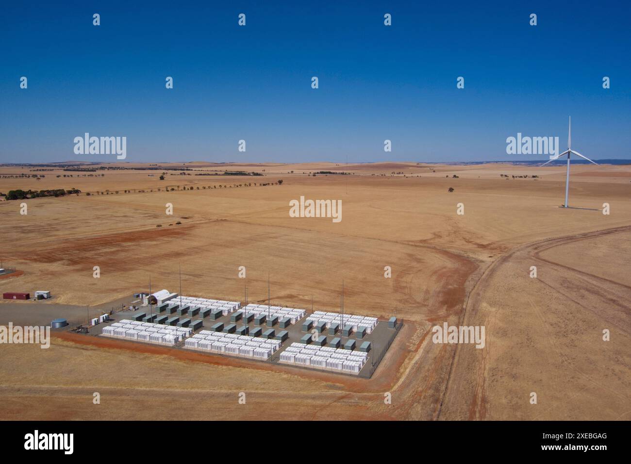 Aerial of the Tesla Big Battery BESS at Hornsdale Power Reserve near ...