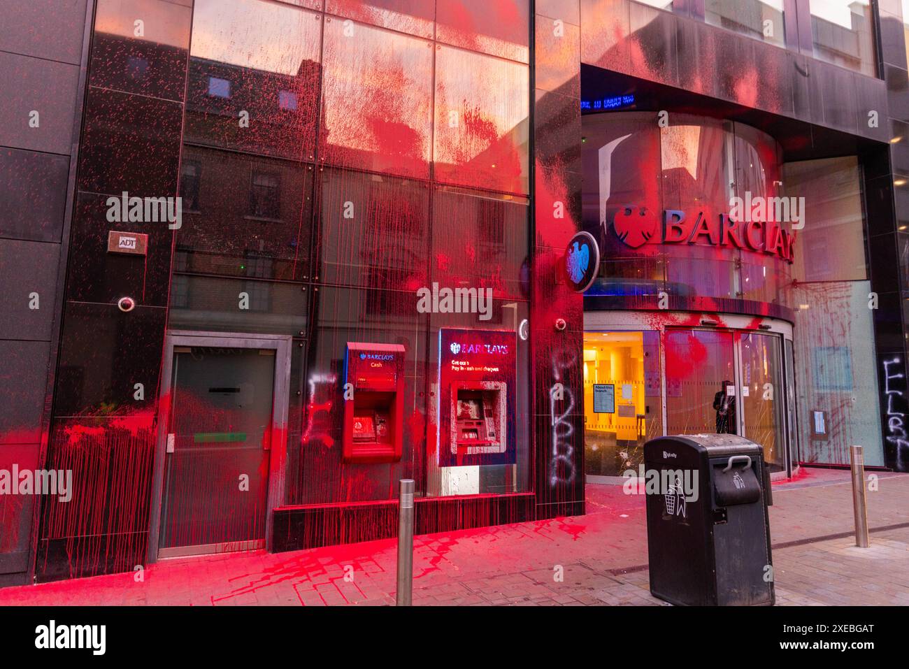 Leeds, UK. 27 JUN, 2024. Smashed ATM machines as direct action group ...
