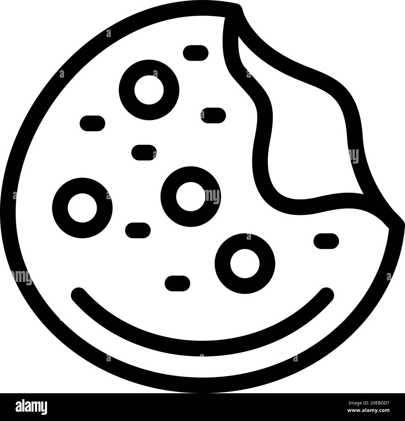 Simple black and white line drawing of a chocolate chip cookie with a ...