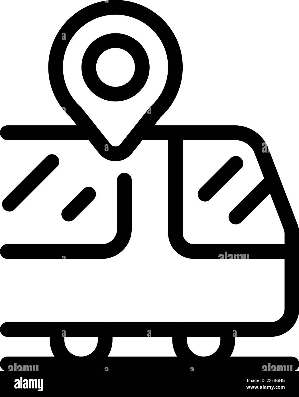 Location pin is marking the arrival point of a train station on a map ...