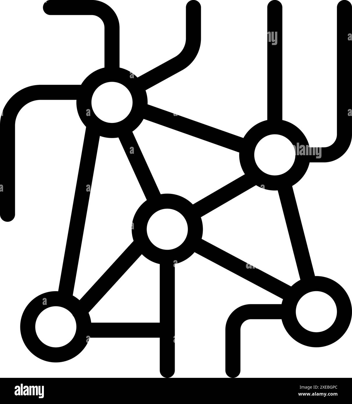 Black and white icon of a network structure connecting nodes with lines and circles Stock Vector ...