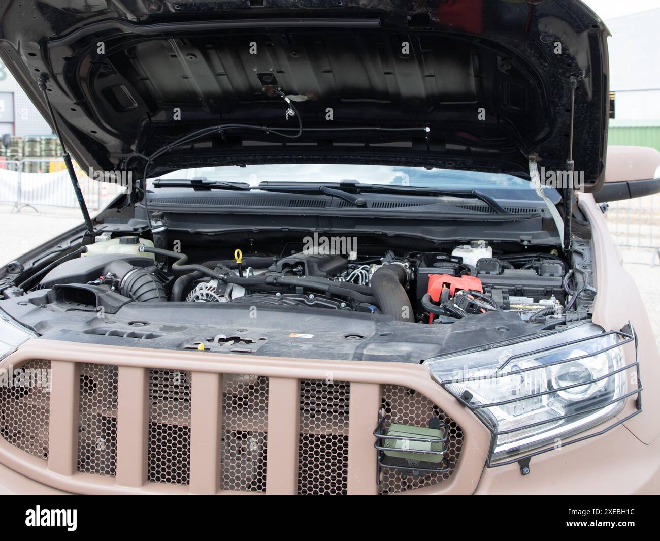 Bordeaux , France - 06 21 2024 : engine open hood motor military ford ...