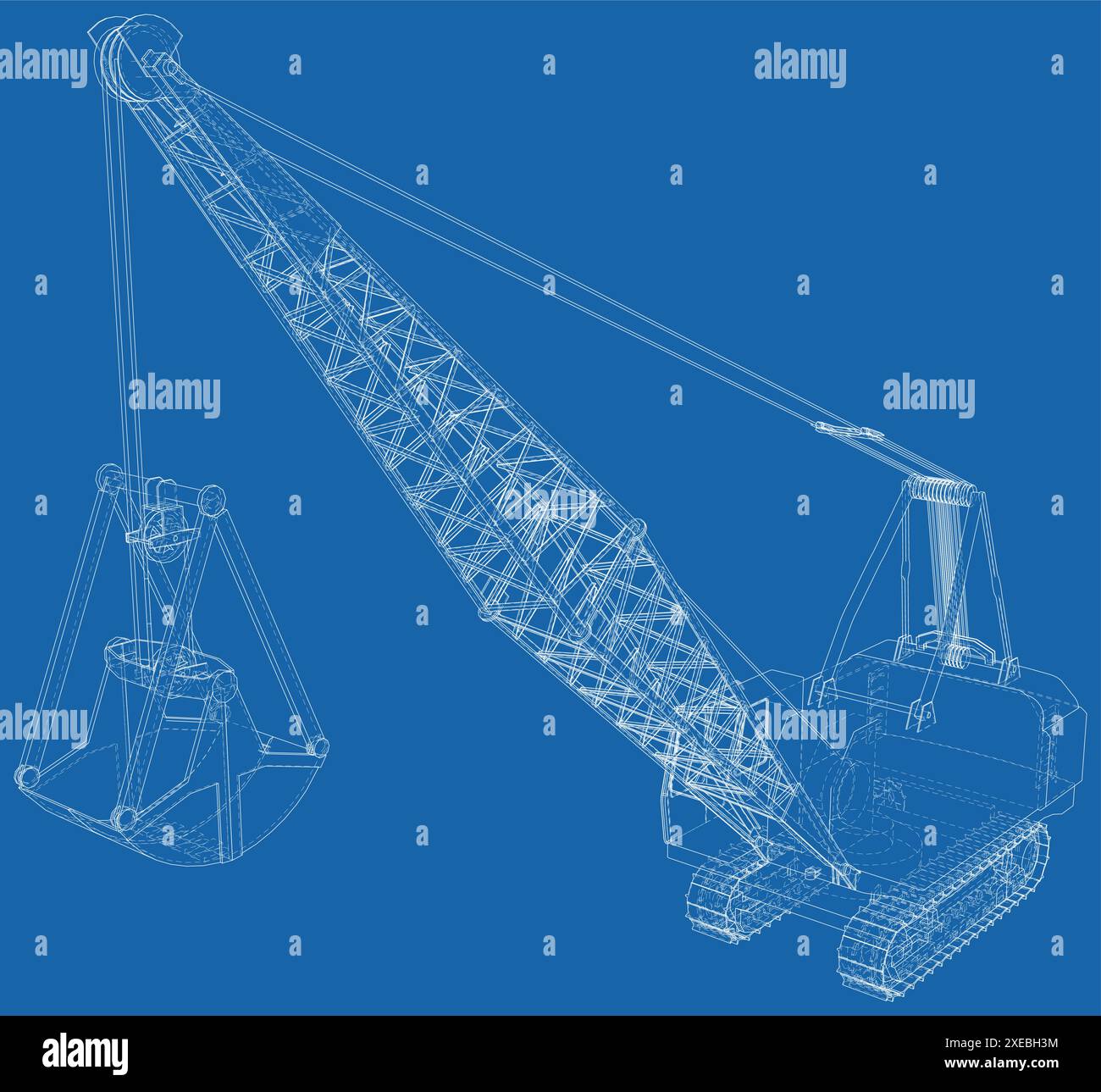 Dragline excavator. Construction equipment isolated vector. Heavy ...