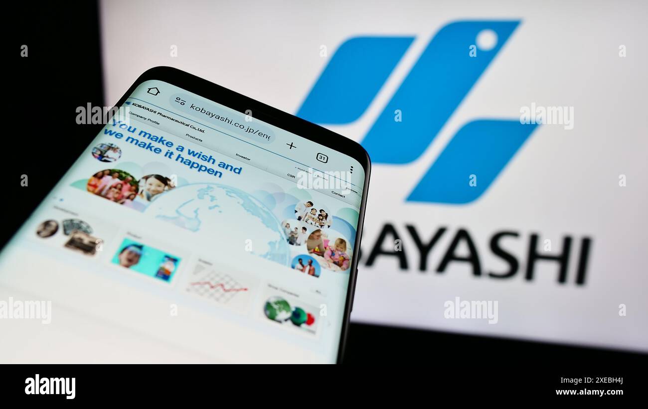 Mobile phone with website of Japanese company Kobayashi Pharmaceutical ...