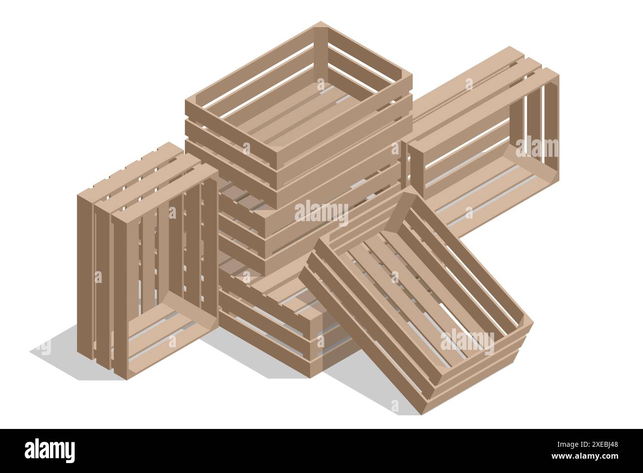 Isometric Wooden Crate on a white background. Wooden box for vegetables ...