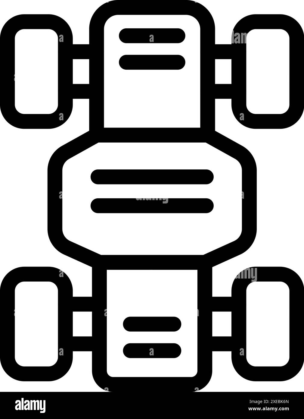 Simple line icon representing a car chassis with four wheels for ...
