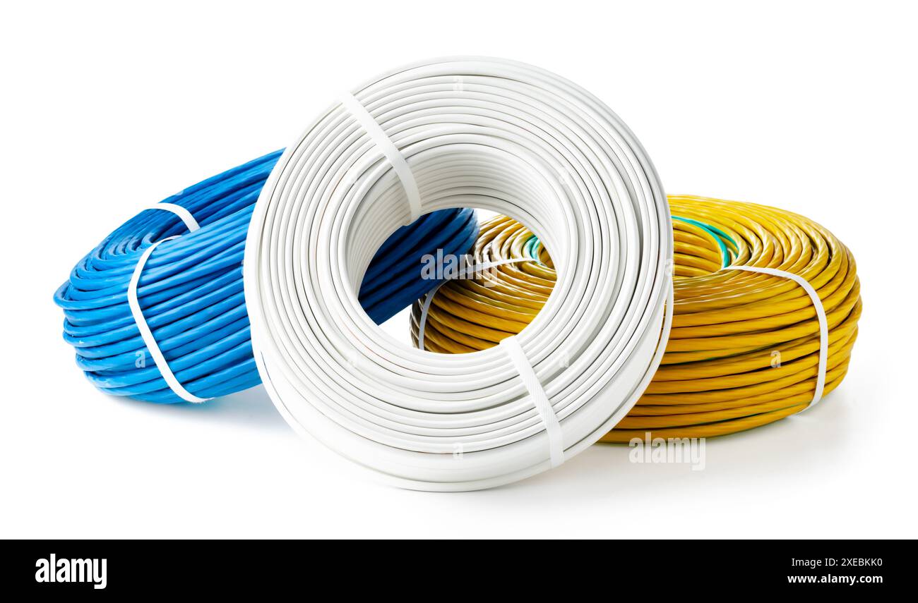 Three Spools of Electrical Wire on White Background Stock Photo - Alamy