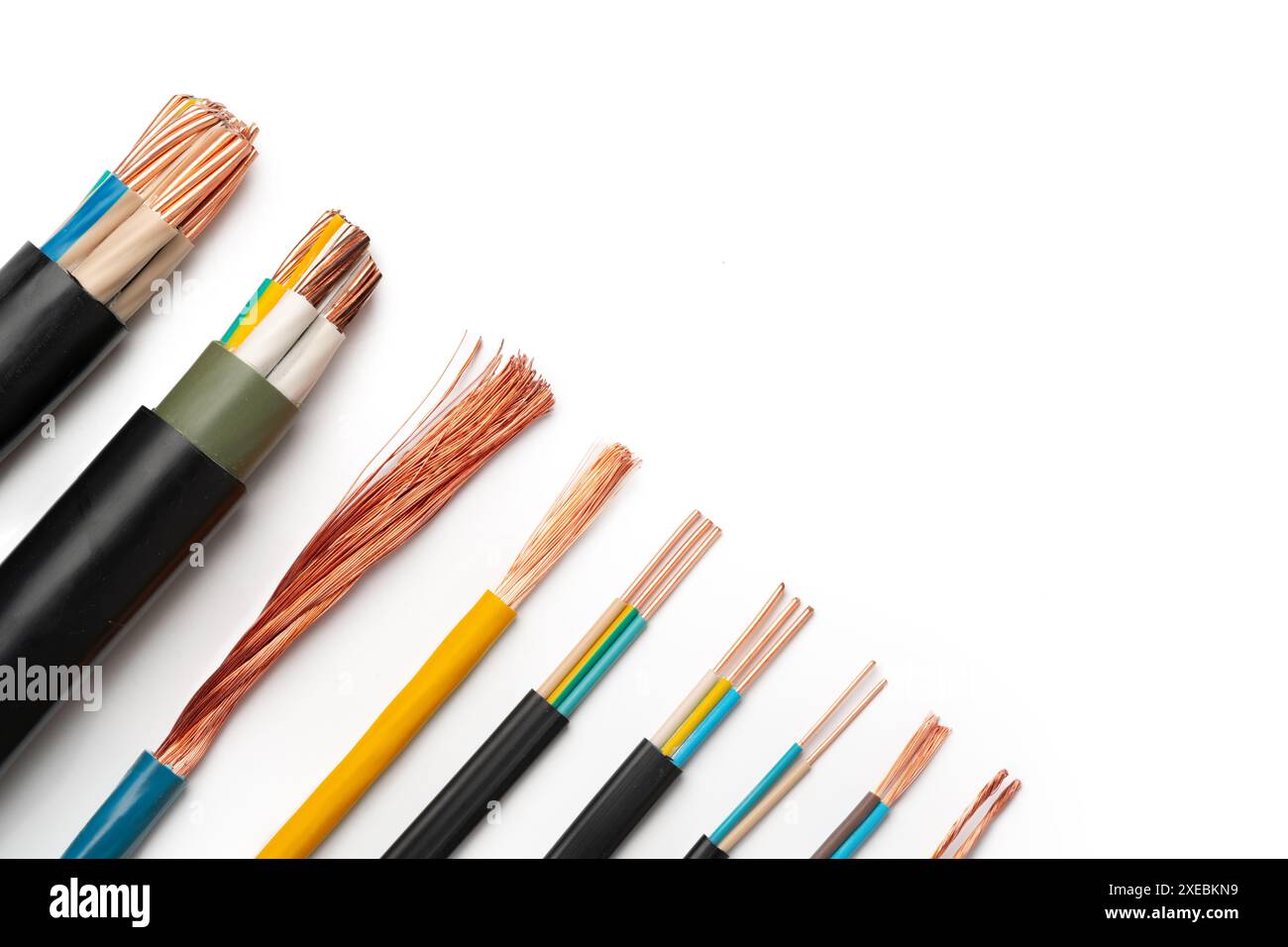 Various Electrical Wires With Exposed Copper Strands on White ...