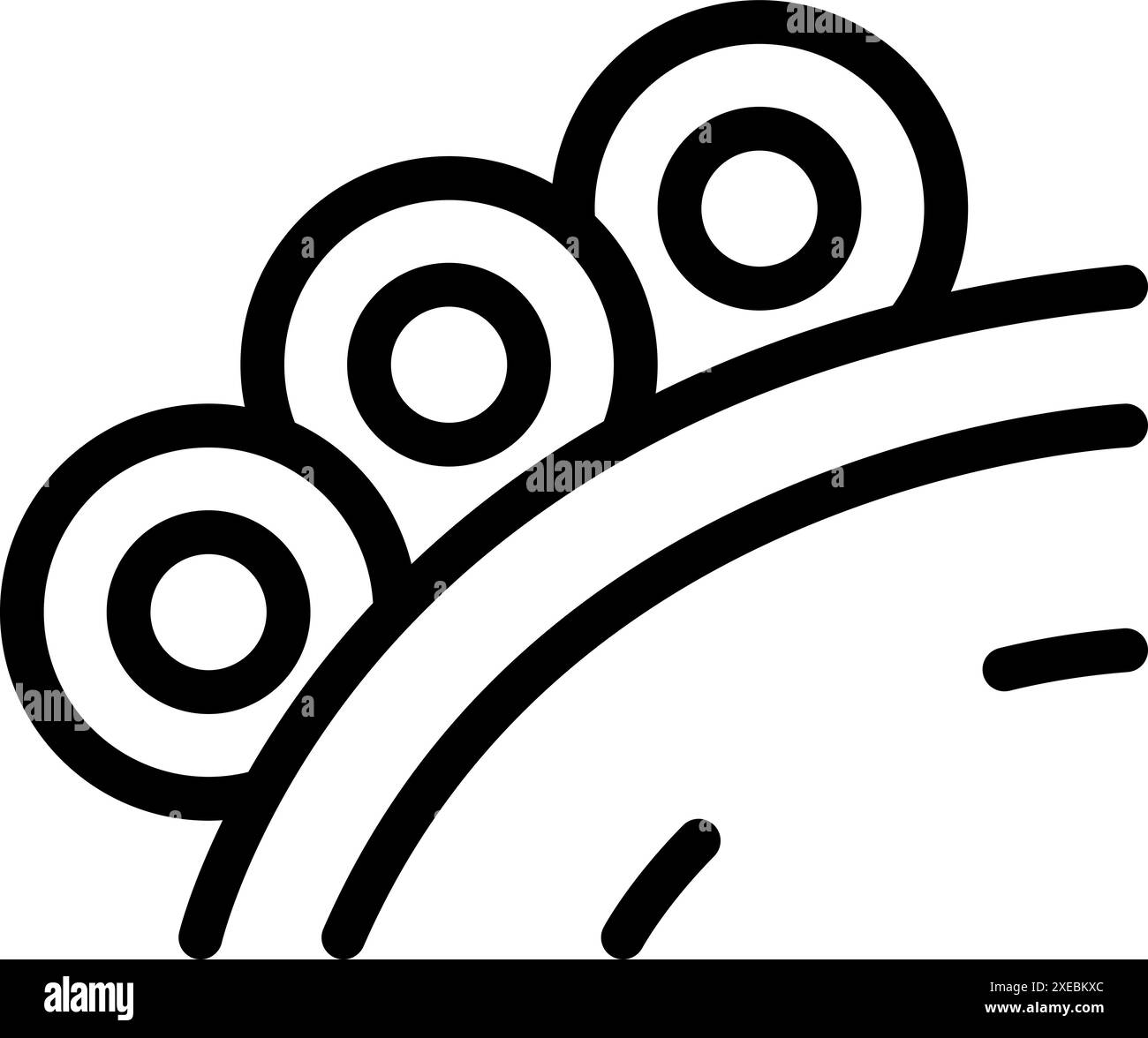 Three ball bearing rolling down a curved line in a simple minimalist ...