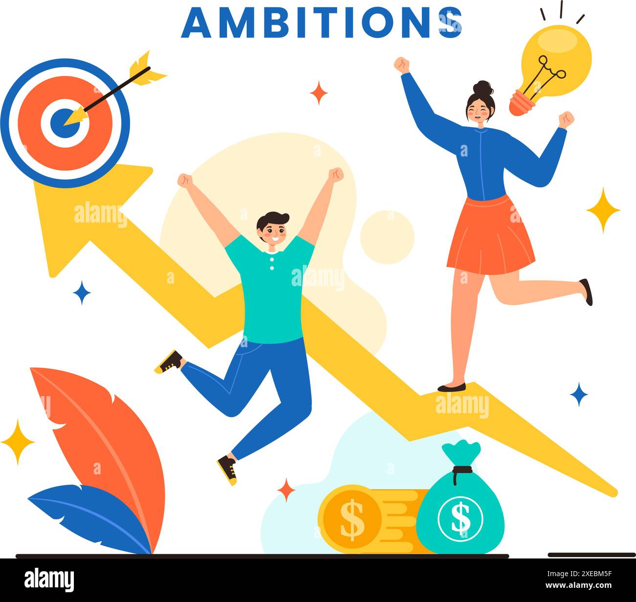 Ambition Illustration with Entrepreneur Climbing the Ladder to Success ...
