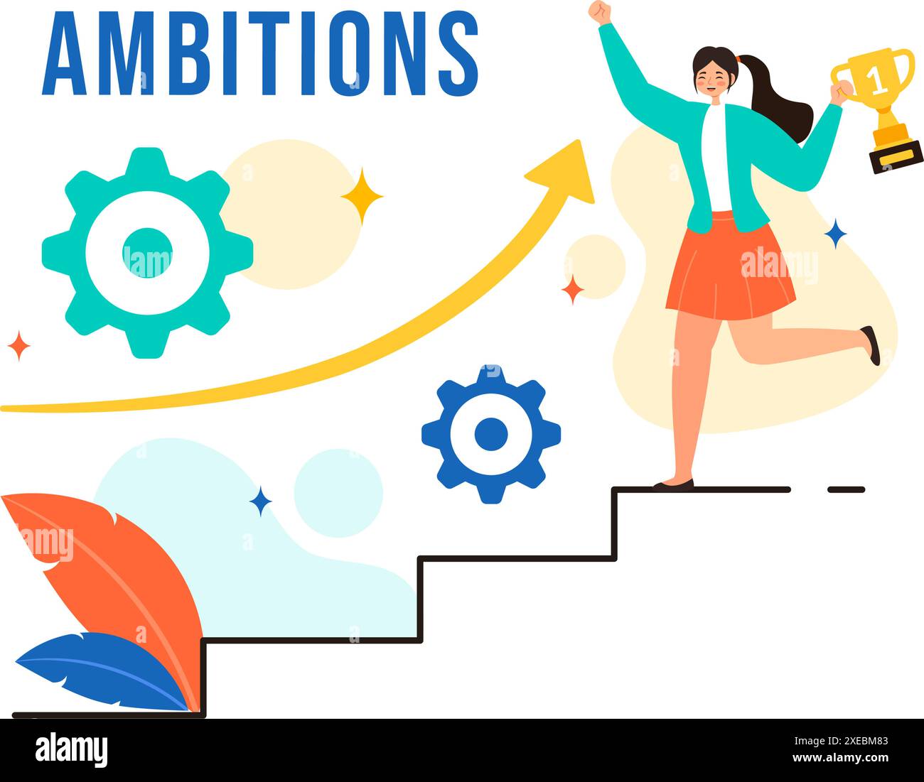 Ambition Illustration with Entrepreneur Climbing the Ladder to Success ...