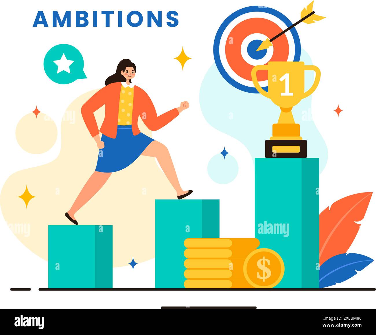 Ambition Illustration with Entrepreneur Climbing the Ladder to Success ...