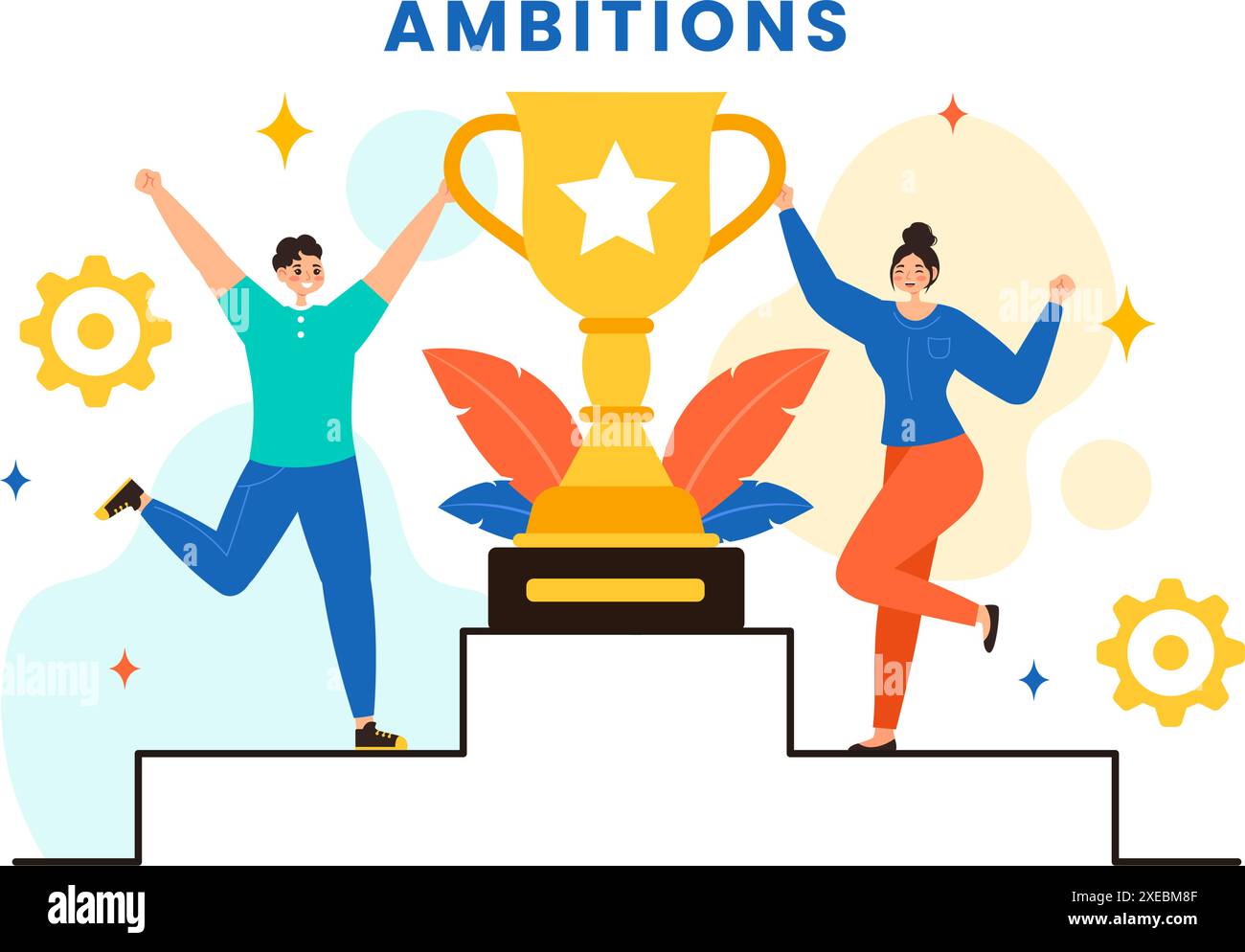 Ambition Illustration with Entrepreneur Climbing the Ladder to Success ...