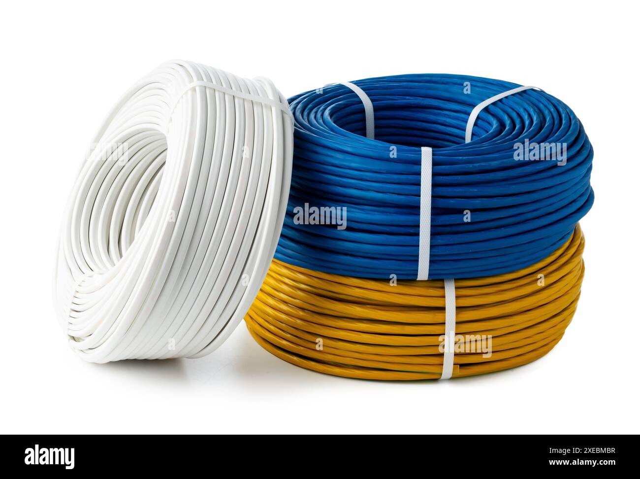 Three Spools of Electrical Wire on White Background Stock Photo - Alamy