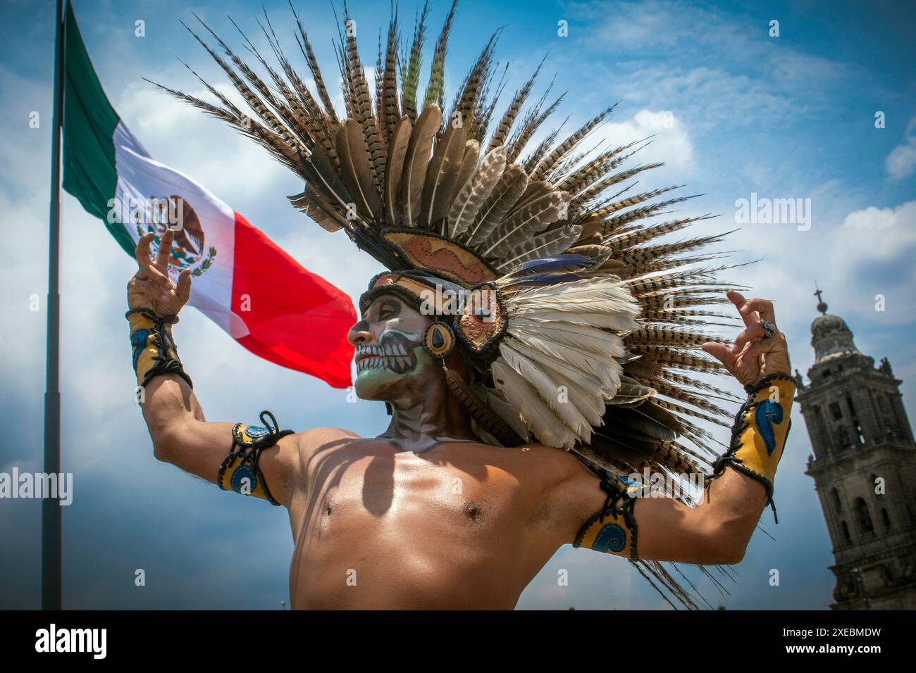 Mexico City, Mexico. 26th June, 2024. A dancer from pre-Hispanic times ...