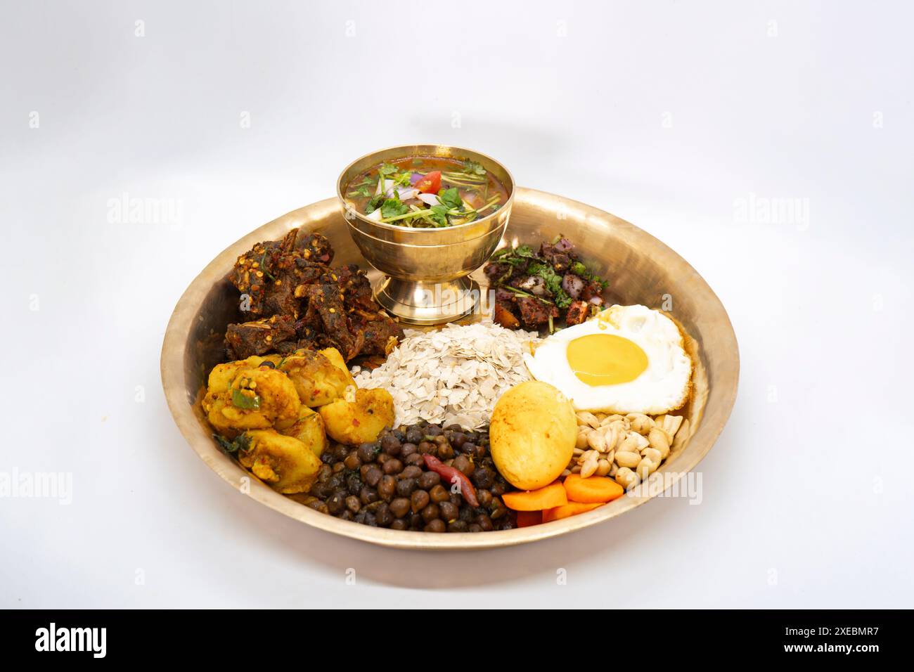 Newari Khaja Set Typical Nepali Thali with Rice Flakes, Choyila, Eggs ...