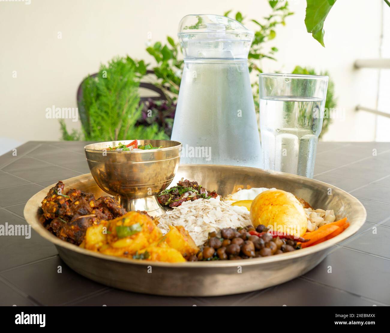 Newari Khaja Set Typical Nepali Thali with Rice Flakes, Choyila, Eggs ...