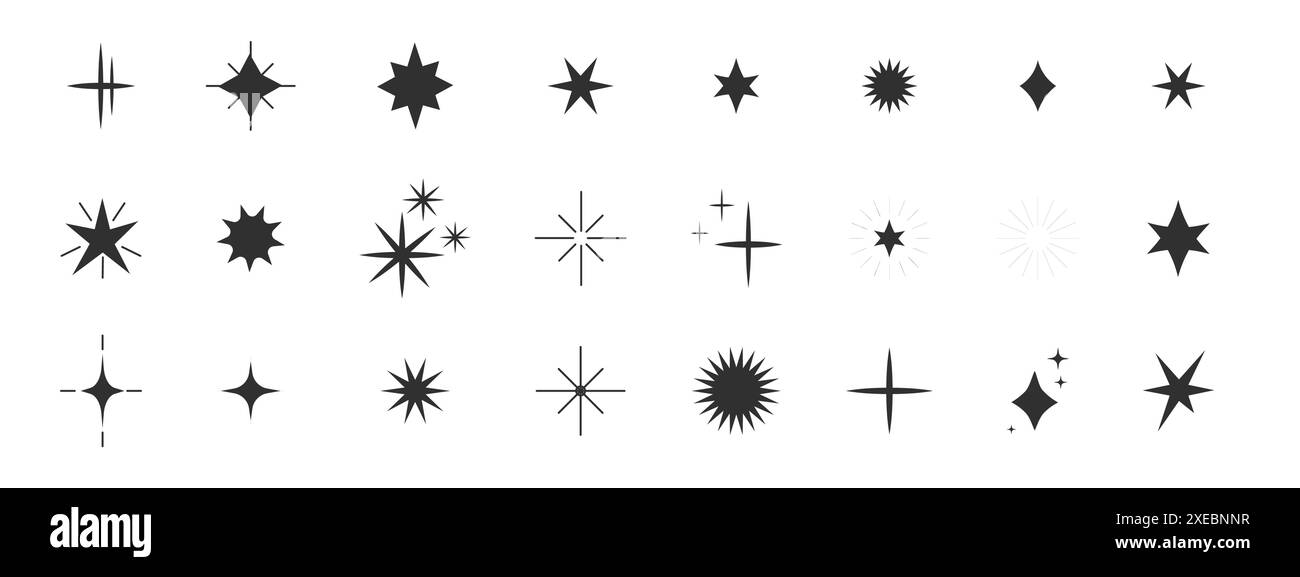 Set shine sparkle icon glare,light,blink star minimal shape, burst and ...