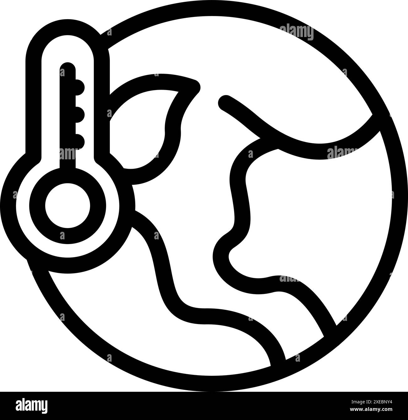 Line art icon of a thermometer indicating rising temperatures on planet ...