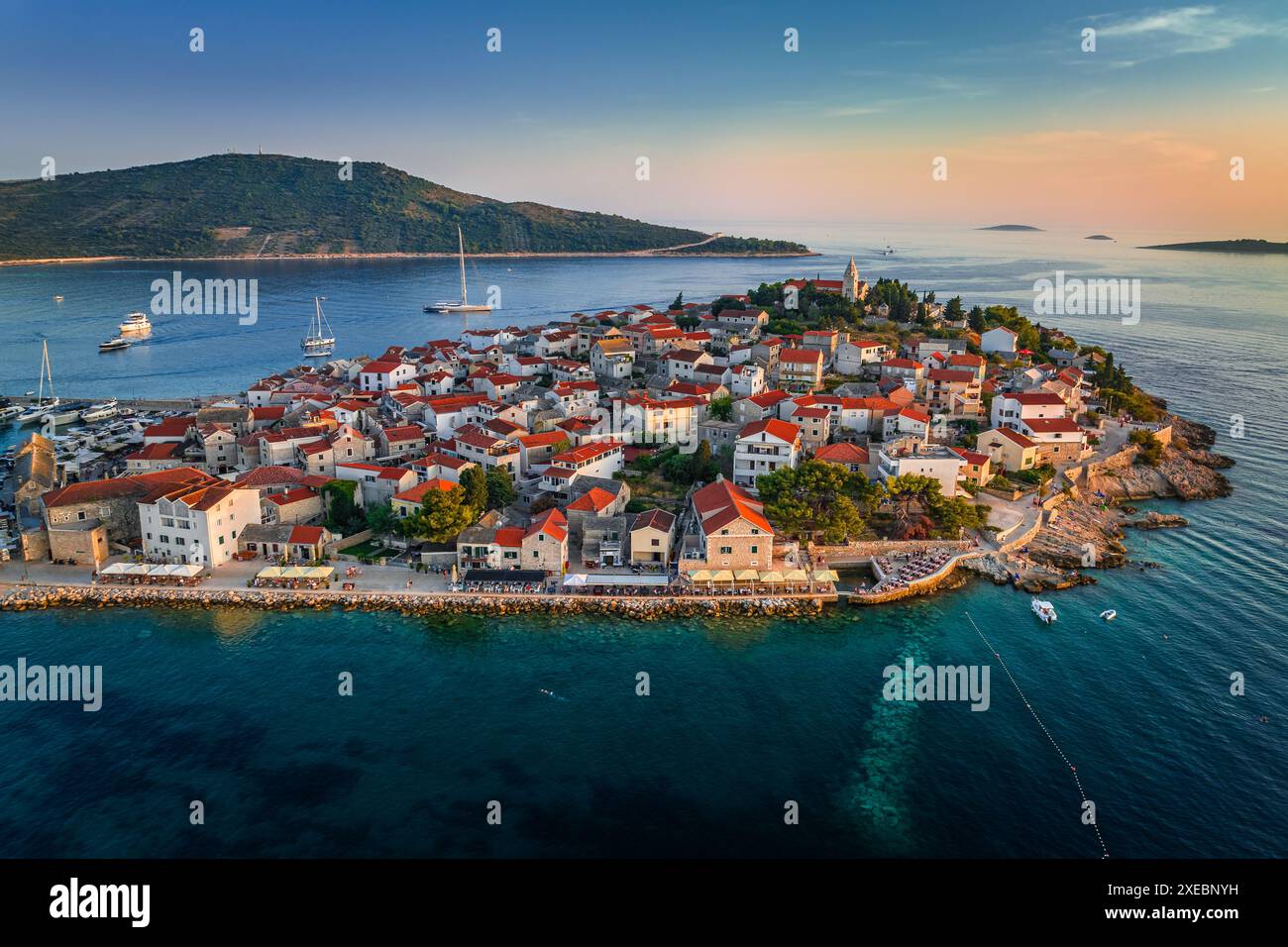 Primosten, Croatia - Aerial view of Primosten peninsula and old town on ...