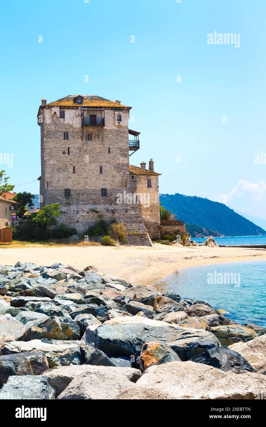 Ouranoupolis Tower on Athos, Greece Stock Photo - Alamy
