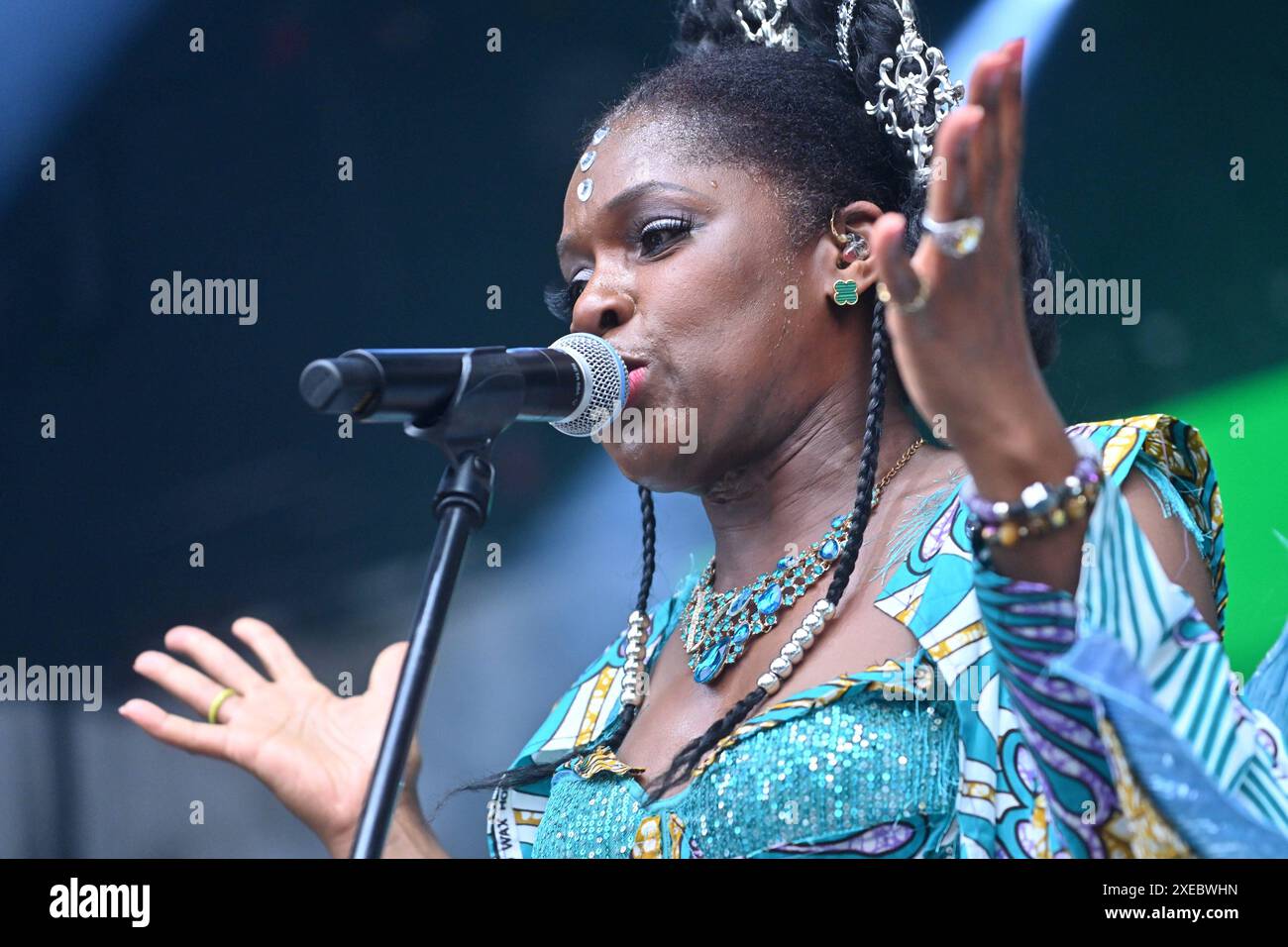 Zagreb, Croatia, 260624. Afro-funk band Ibibio Sound Machine with ...