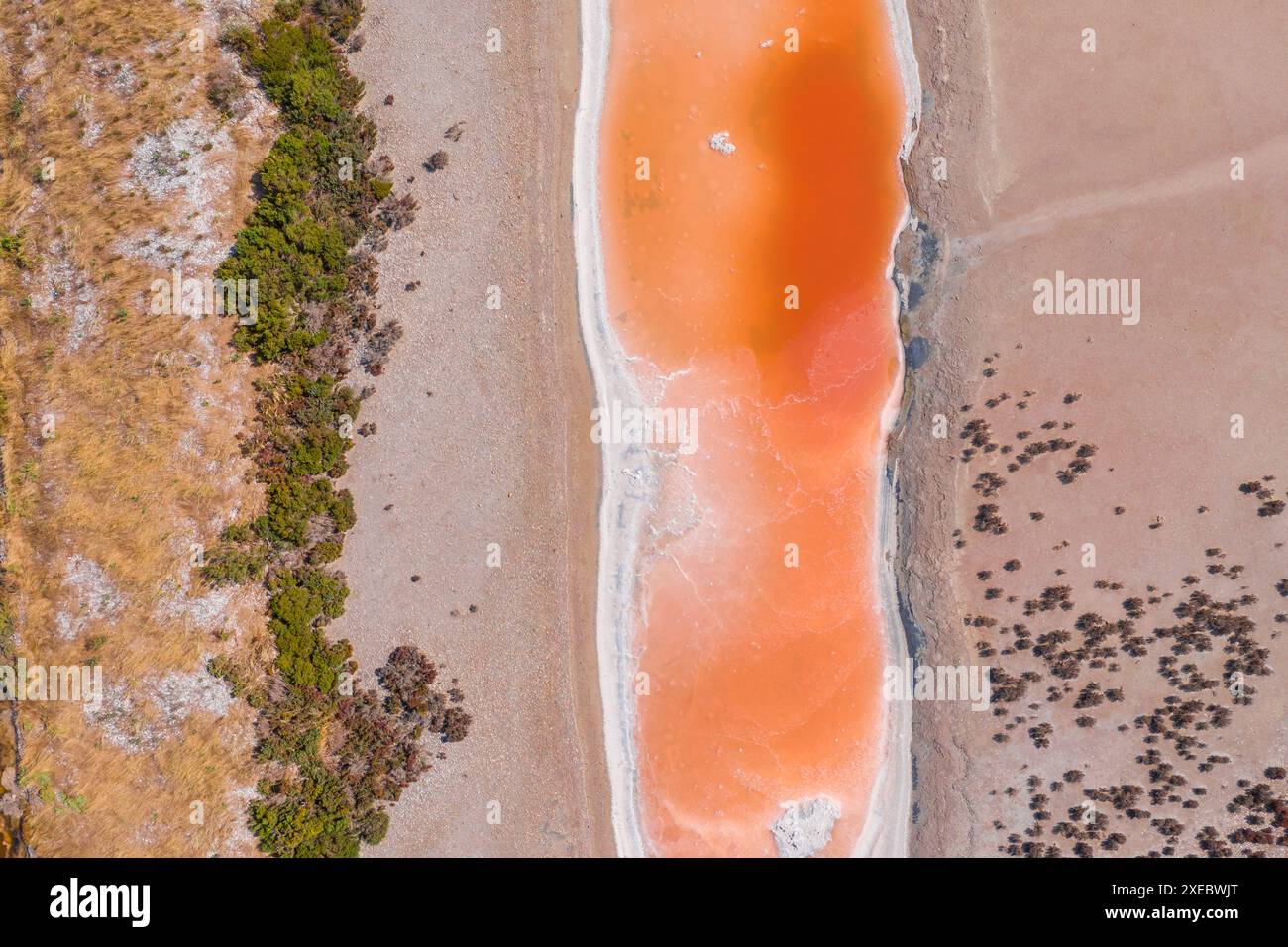 Aerial view of colourful details in salt evaporaion ponds at Moolap in ...