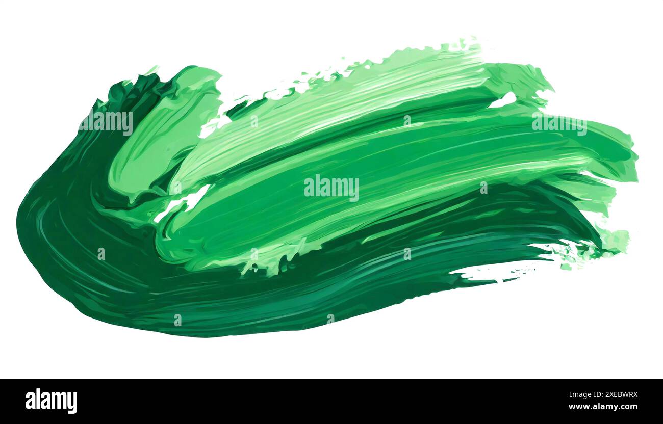 Green paint brush stroke isolated over the white background, with ...