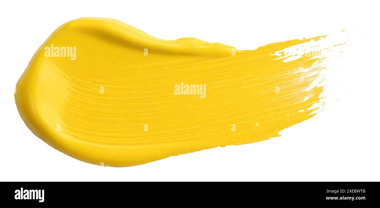 Yellow paint brush stroke isolated on white background, clipping path ...