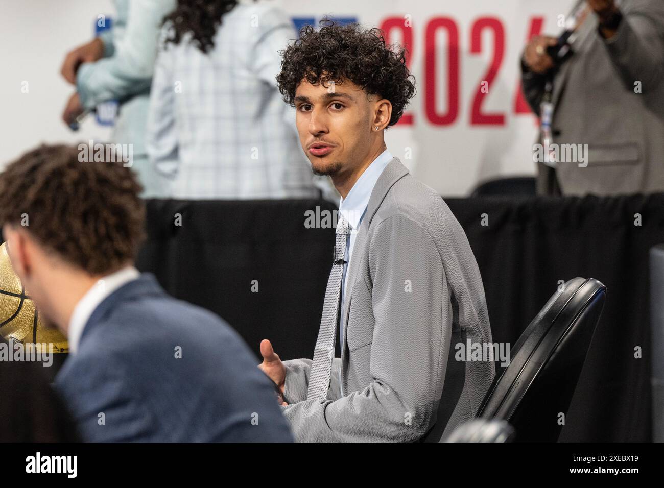 Zaccharie Risacher is seen before the first round of the 2024 NBA draft ...