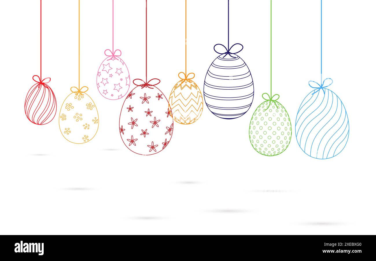 Simple Easter Eggs hanging line art banner. Line drawing style. Icon ...