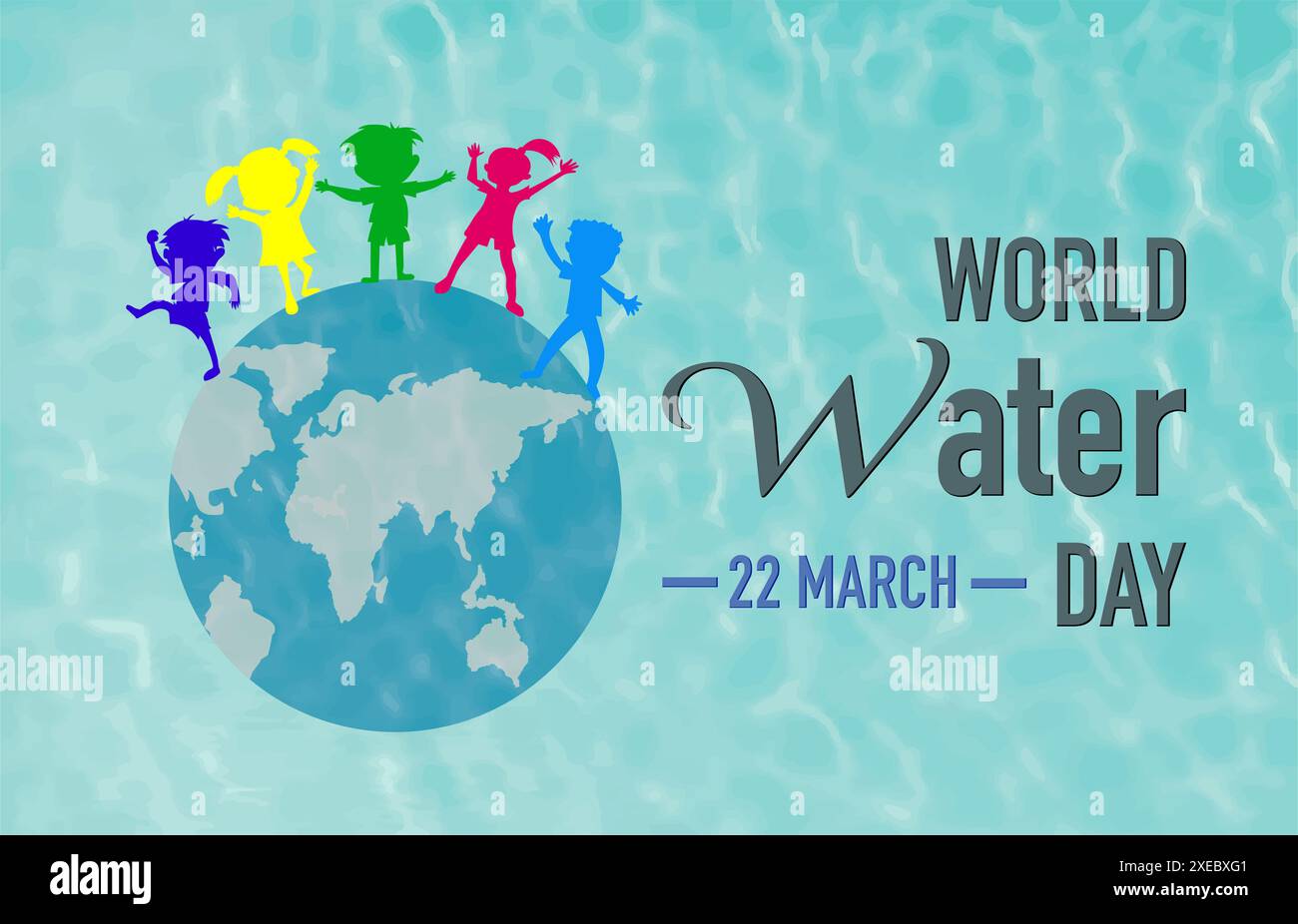World Water day. Global kids. Group of boys and girls on globe with ...