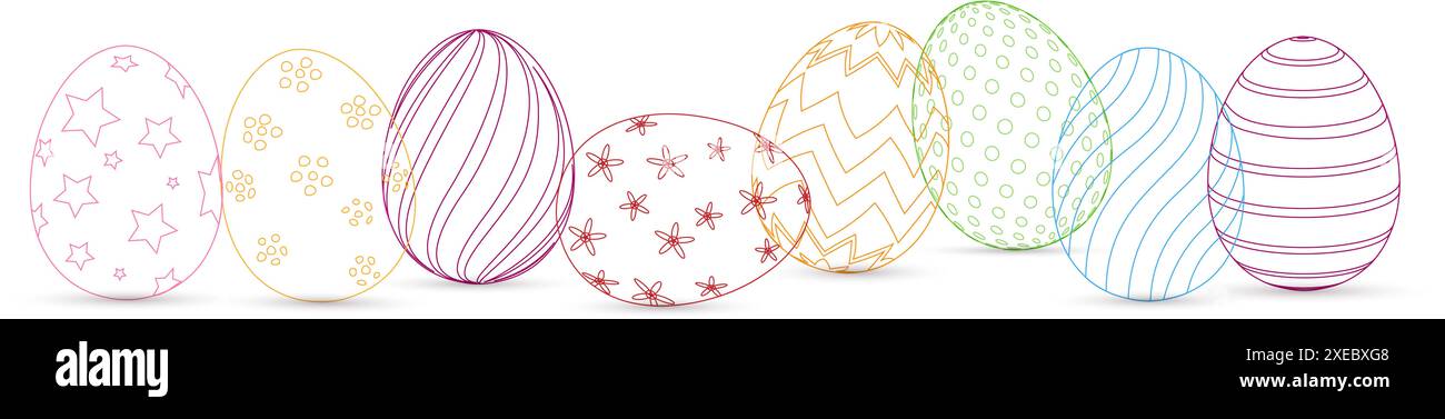 Simple Easter Eggs line art banner. Line drawing style. Icon, logo ...