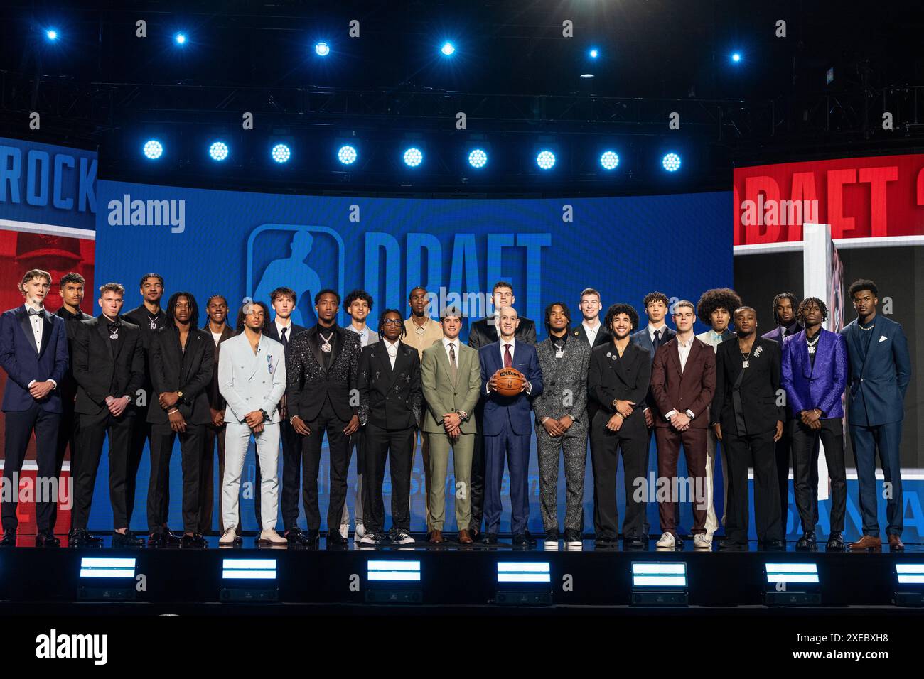 The NBA Draft Class with Commissioner Adam Silver pose for a picture ...